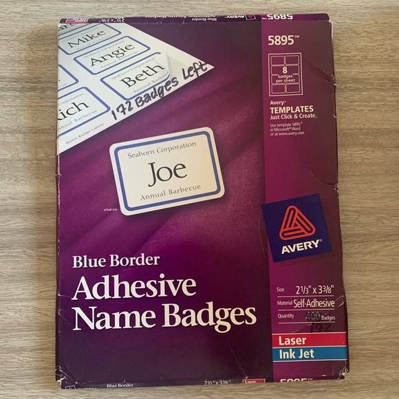 Avery | Office | Avery Blue Border Adhesive Name Badges Laser Inkjet 72 ...